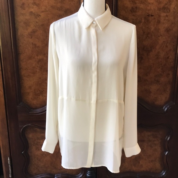Forever 21 | Tops | F2 Off White Button Down Blouse With Sheer Bottom ...